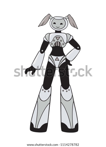 Vector Illustration Female Robot Cute Girl Stock Vector (Royalty Free ...