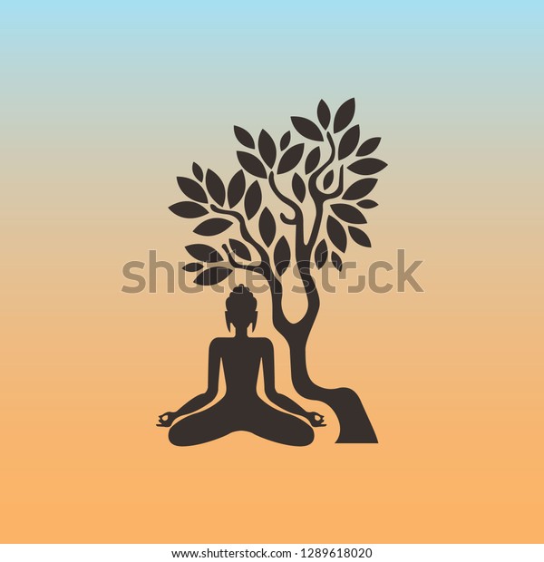 Vector Illustration Female Silhouette Meditating Pose Stock Vector