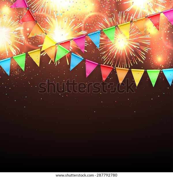 Vector Illustration Fireworks Garland Flags Confetti Stock Vector ...