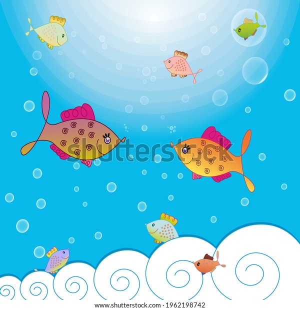 Vector Illustration Fish Under Water Cartoon Stock Vector (Royalty Free ...