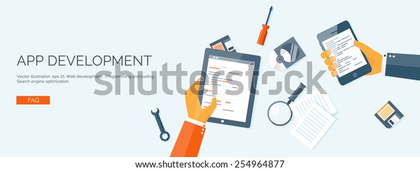 Vector Illustration Flat Header Programming Coding Stock Vector Royalty Free 254964877