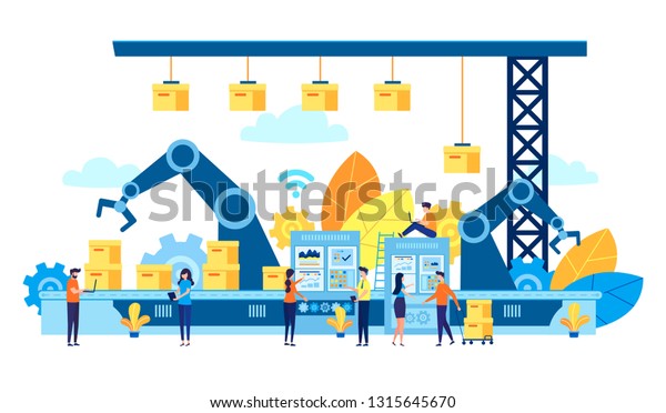 Vector Illustration Flat Style Production Line Stock Vector (Royalty ...