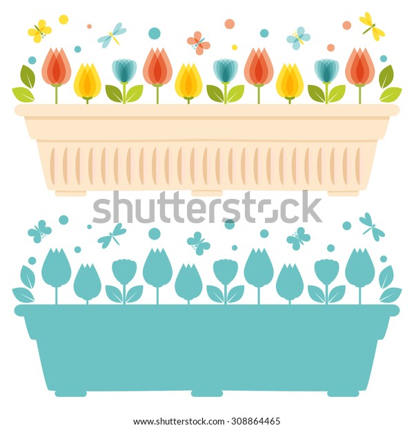 Vector Illustration Flower Pot Flat Style: vector de stock (libre de ...