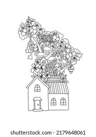 Vector Illustration Flowering House Coloring Page Stock Vector (Royalty ...