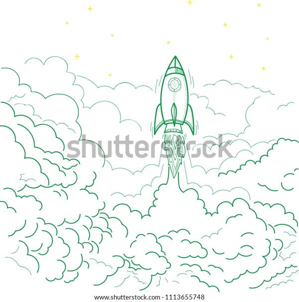 Vector Illustration Flying Rocket Launch Doodle Stock Vector (Royalty ...