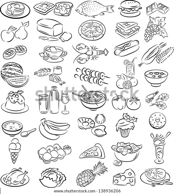Vector Illustration Food Collection Line Art Stock Vector (Royalty Free ...