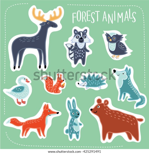 Vector Illustration Forest Funny Cartoon Animals Stock Vector (Royalty ...