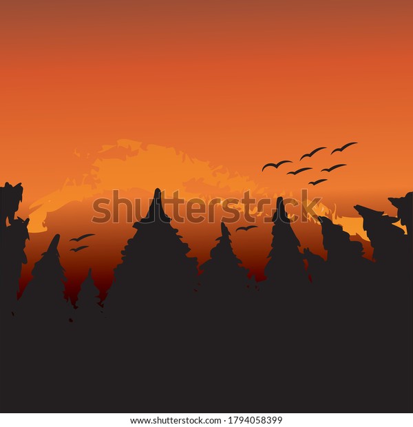 Vector Illustration Forest Sunset Stock Vector Stock Vector (Royalty ...