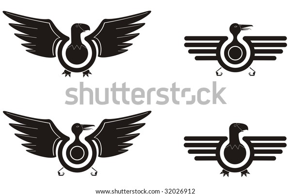 Vector Illustration Four Bird Symbols Wings Stock Vector (Royalty Free ...