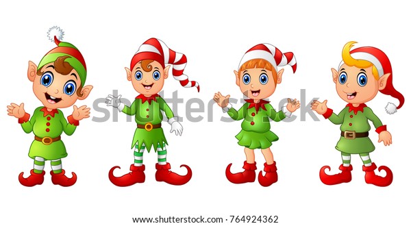 Vector Illustration Four Christmas Elves Different Stock Vector ...