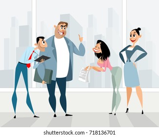 Vector Illustration Four Funny Office Characters Stock Vector (Royalty ...