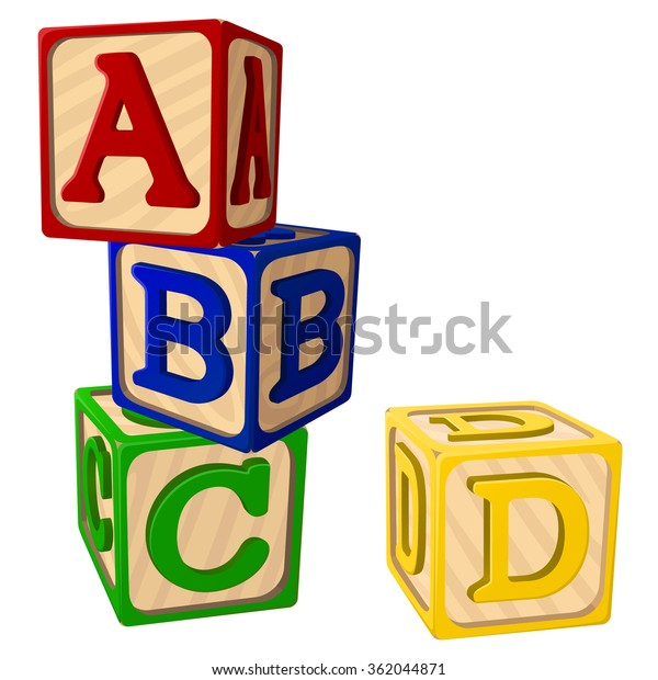 Vector Illustration Four Stacked Alphabet Blocks Stock Vector (Royalty ...