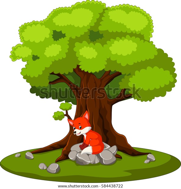 Vector Illustration Fox Sitting On Stone Stock Vector (Royalty Free ...