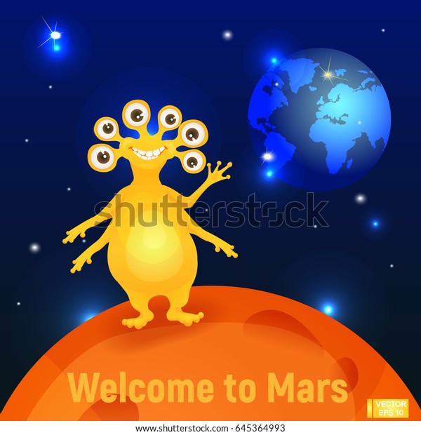 Vector Illustration Funny Alien On Mars Stock Vector (Royalty Free ...