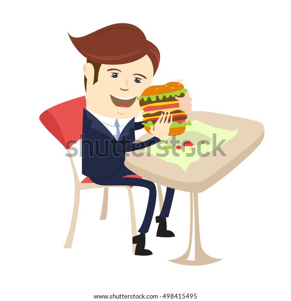 Vector Illustration Funny Business Man Eating Stock Vector (Royalty ...