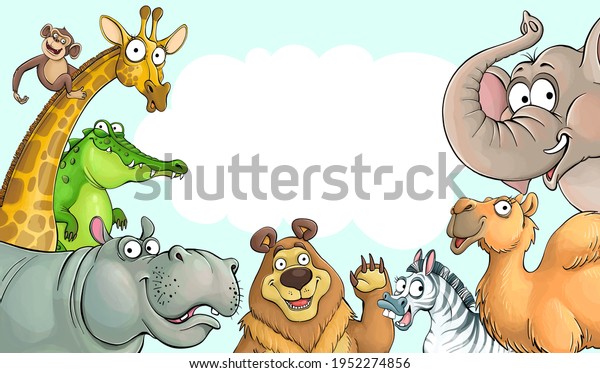 Vector Illustration Funny Cartoon Animals Speech Stock Vector (Royalty ...