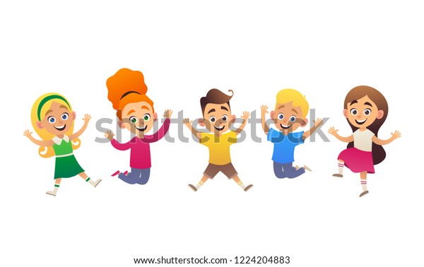 Vector Illustration Funny Cartoon Children Jumping Stock Vector ...