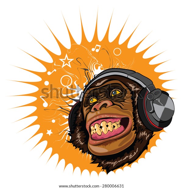 Vector Illustration Funny Cartoon Monkey Listens Stock Vector (Royalty ...