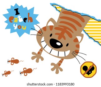 Vector Illustration Funny Cat Cartoon Hunt Stock Vector (Royalty Free ...