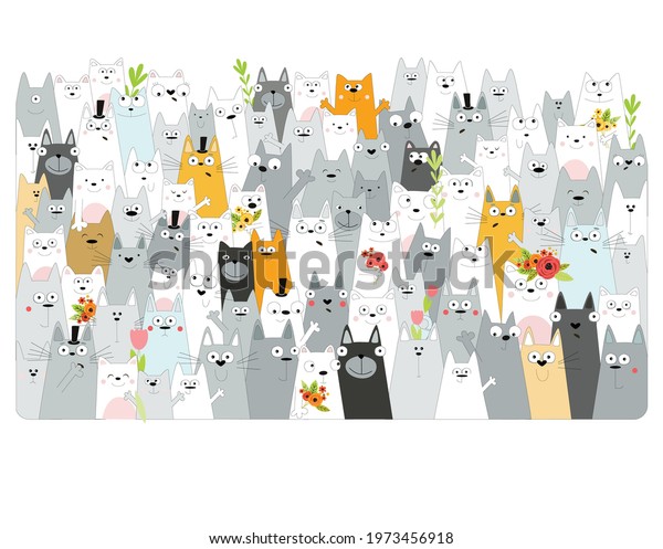 Vector Illustration Funny Cats Spring Cats Stock Vector (Royalty Free ...