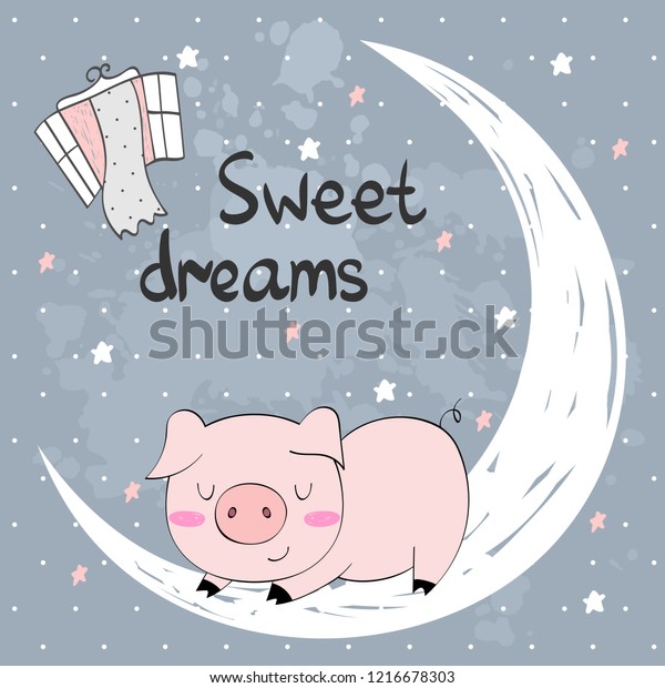 Vector Illustration Funny Pig Moon Sweet Stock Vector (Royalty Free ...