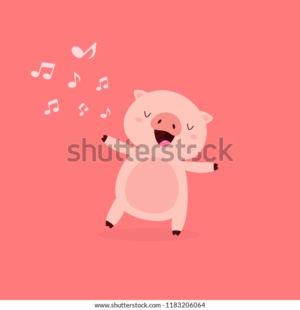 Vector Illustration Funny Pig Singing Stock Vector (Royalty Free ...