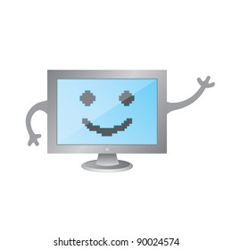 Vector Illustration Funny Smiling Cartoon Monitor Stock Vector (Royalty ...