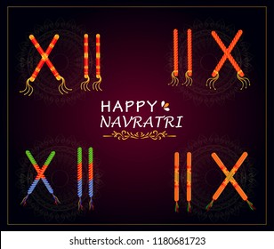 Vector Illustration Garba Dancing Sticks Four Stock Vector (Royalty ...