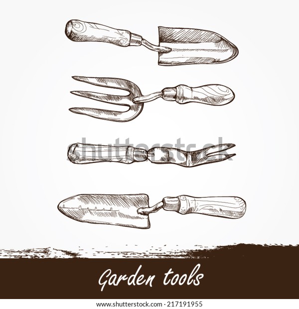 Vector Illustration Gardening Tools Hand Drawn Stock Vector (Royalty ...