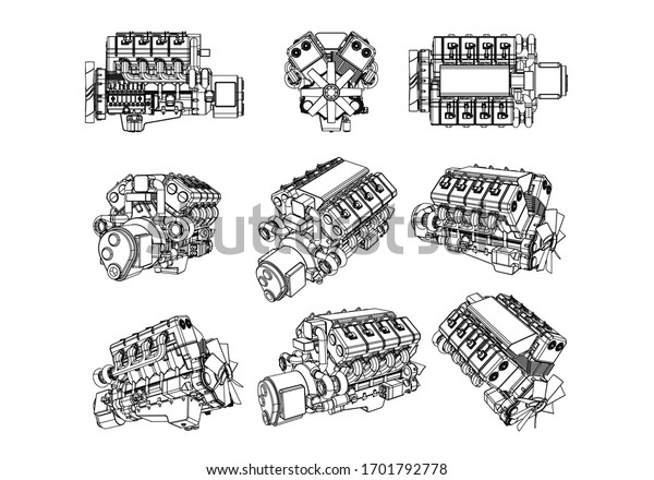 Vector Illustration Geometric Polygonal V8 Engine Stock Vector (Royalty ...