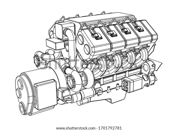 Vector Illustration Geometric Polygonal V8 Engine Stock Vector (Royalty ...