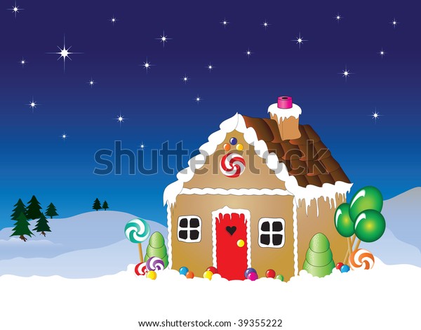 Vector Illustration Gingerbread House Snow Scene Stock Vector (Royalty ...