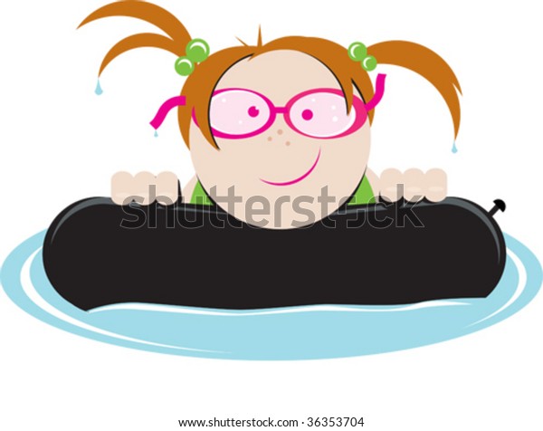Vector Illustration Girl Floating Inner Tube Stock Vector (Royalty Free ...