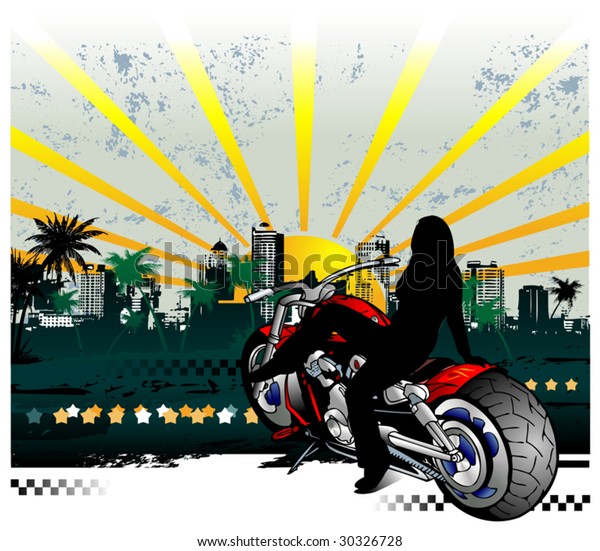 Vector Illustration Girl On Chopper Stock Vector (Royalty Free ...