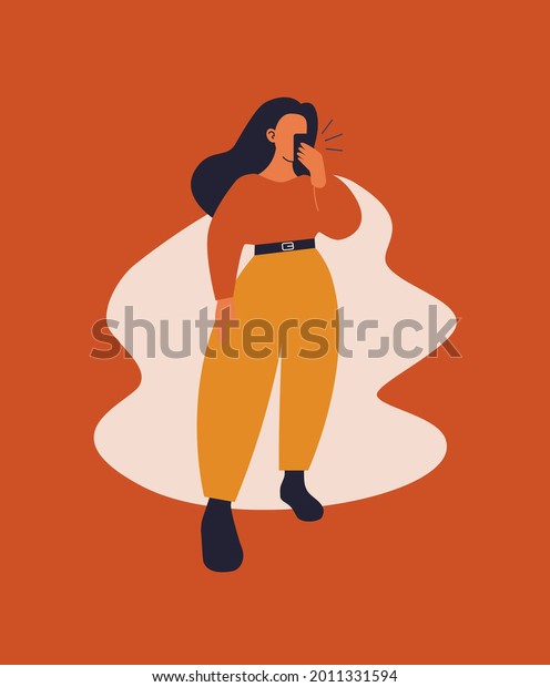 Vector Illustration Girl Standing Half Turn Stock Vector (Royalty Free ...
