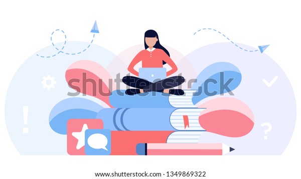 Vector Illustration Girl Student Sitting On Stock Vector (Royalty Free ...