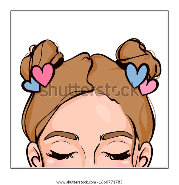 Vector Illustration Girl Two Buns Hairstyle Stock Vector (Royalty Free ...