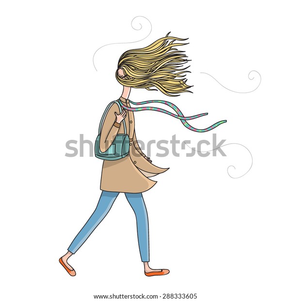 Vector Illustration Girl Windy Day Stock Vector (Royalty Free) 288333605