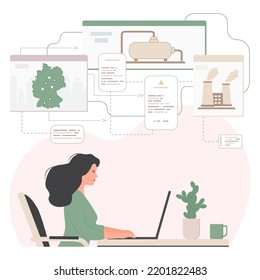 Vector Illustration Girl Working Computer Global Stock Vector (Royalty ...