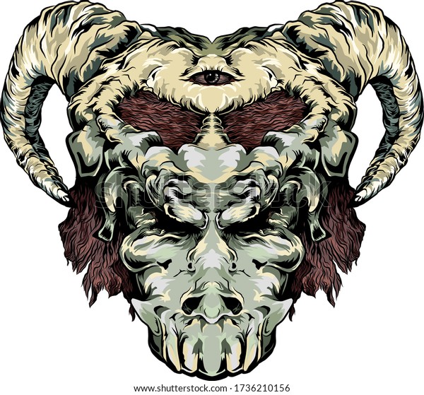 Vector Illustration Goat Skull One Eye Stock Vector (Royalty Free ...