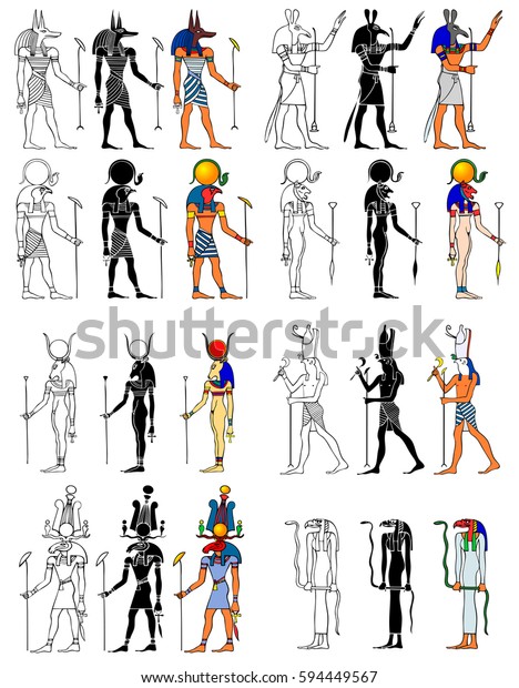 Vector Illustration Gods Goddess Ancient Egypt: เวกเตอร์สต็อก (ปลอดค่า ...