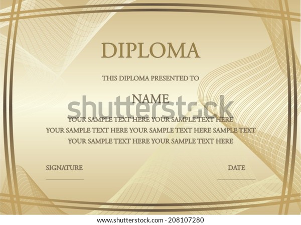 Vector Illustration Gold Diploma Certificate Stock Vector (Royalty Free ...