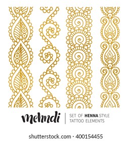 Vector Illustration Gold Mehndi Pattern Set Stock Vector (Royalty Free ...