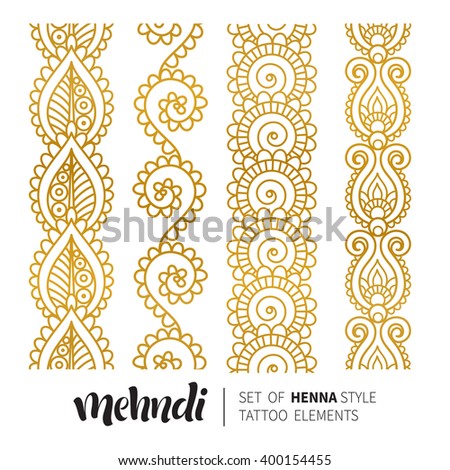 Vector Illustration Gold Mehndi Pattern Set Stock Vector (Royalty Free ...