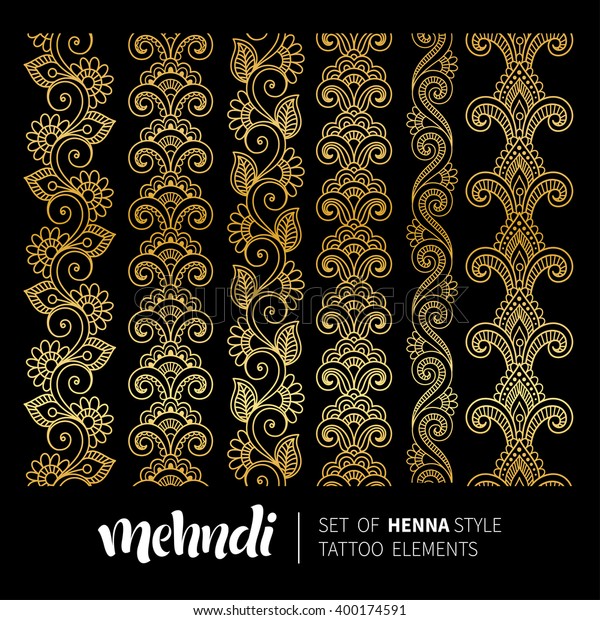 Vector Illustration Gold Mehndi Pattern Set Stock Vector (Royalty Free ...