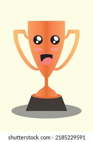 Vector Illustration Golden Cute Trophy Smiling Stock Vector (Royalty ...