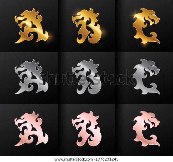 Vector Illustration Golden Dragon Monogram Initial Stock Vector ...