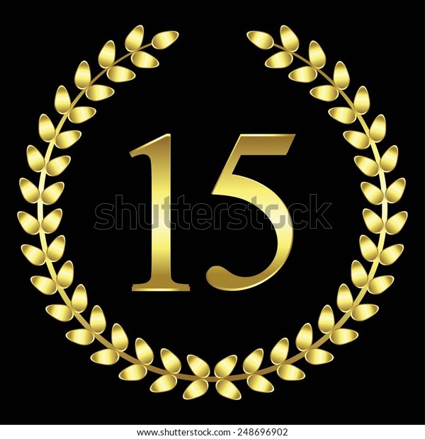 Vector illustration of Golden laurel wreath. Number 15.