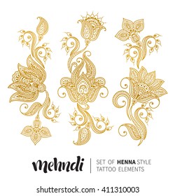 Vector Illustration Golden Mehndi Pattern Traditional Stock Vector ...