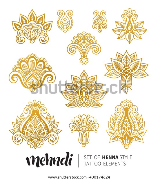 Vector Illustration Golden Mehndi Pattern Traditional Stock Vector ...